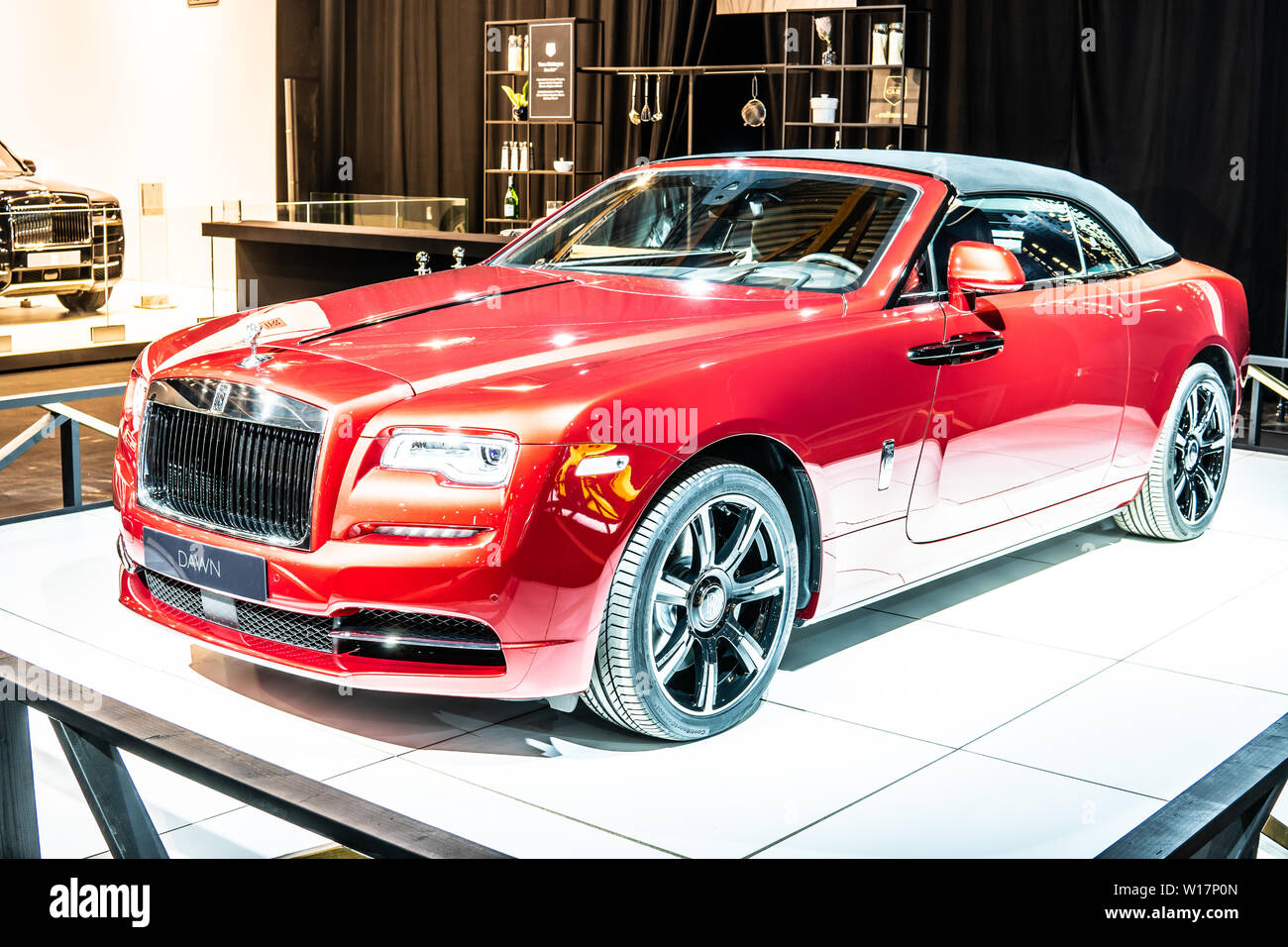 Brussels, Belgium, Jan 2019 red Rolls-Royce Dawn, Brussels Motor Show ...