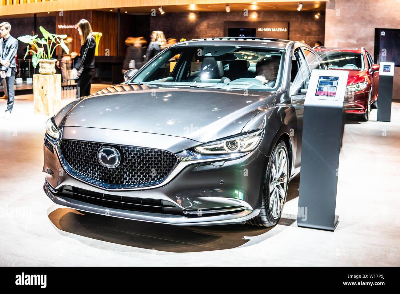 Brussels, Belgium, Jan 2019 silver Mazda 6 sedan, Brussels Motor Show ...