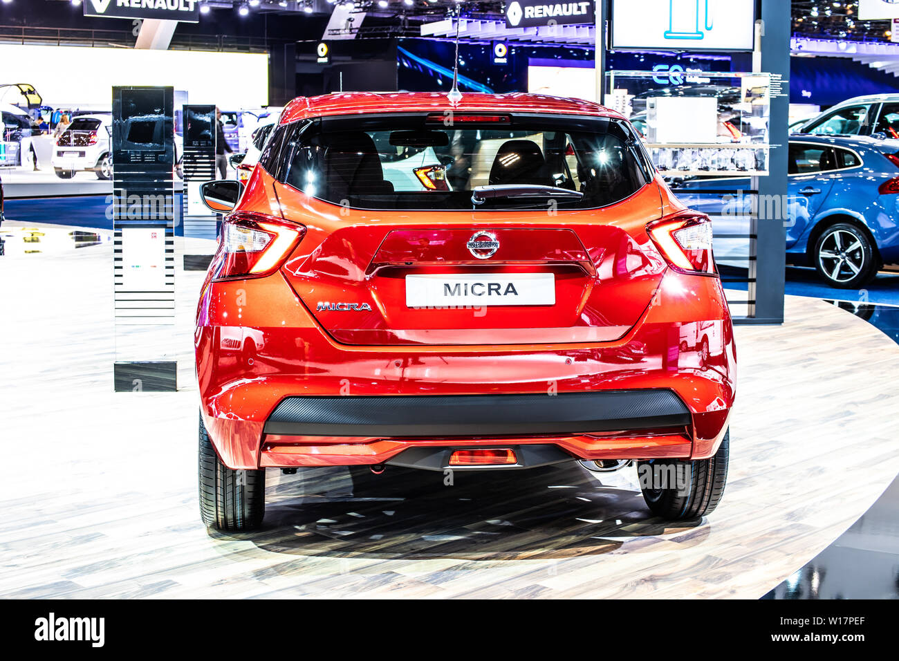 Brussels, Belgium, Jan 2019 red Nissan Micra at Brussels Motor Show ...