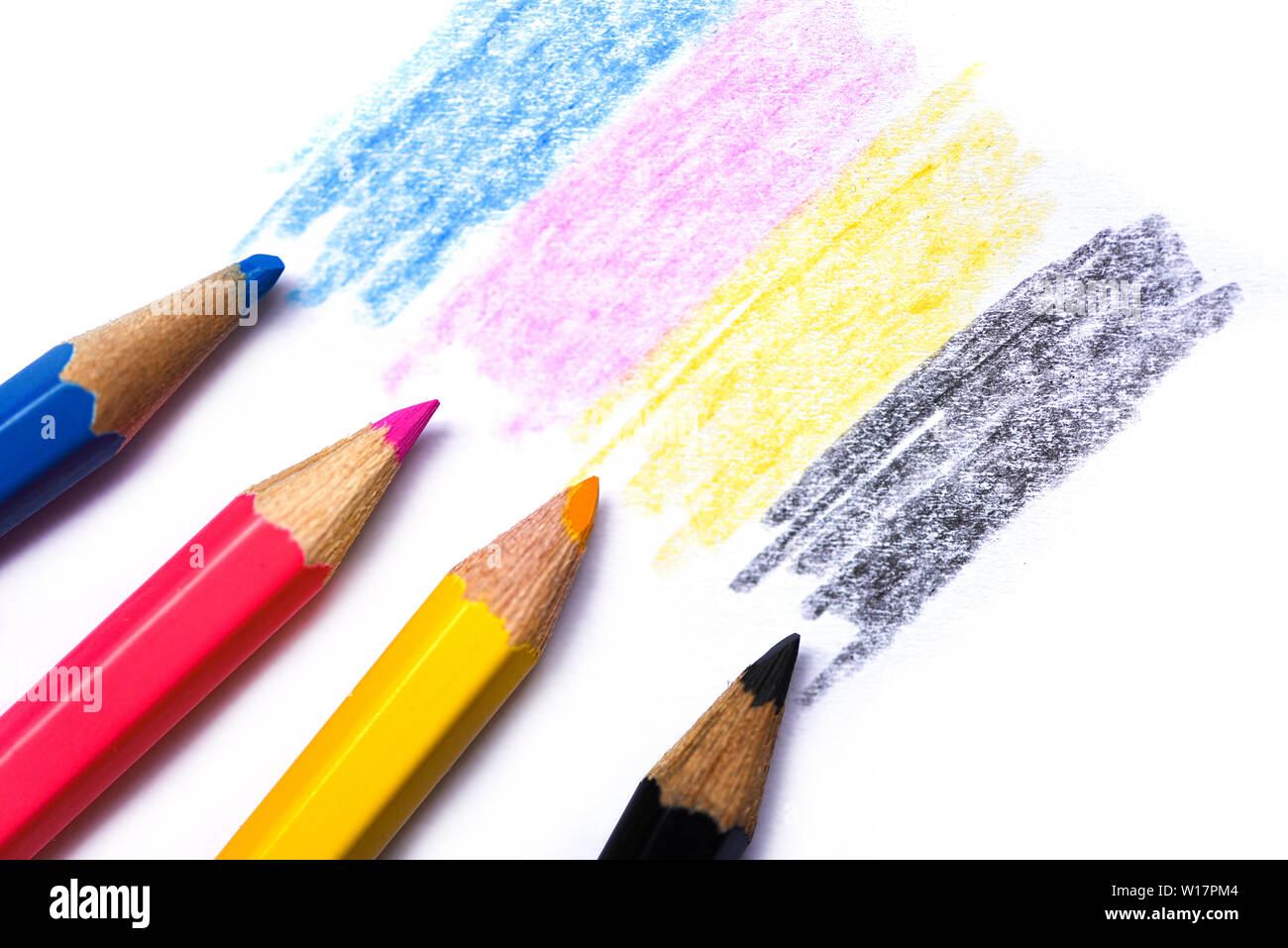 cmyk concept / wooden crayon texture with cyan blue red magenta yellow ...