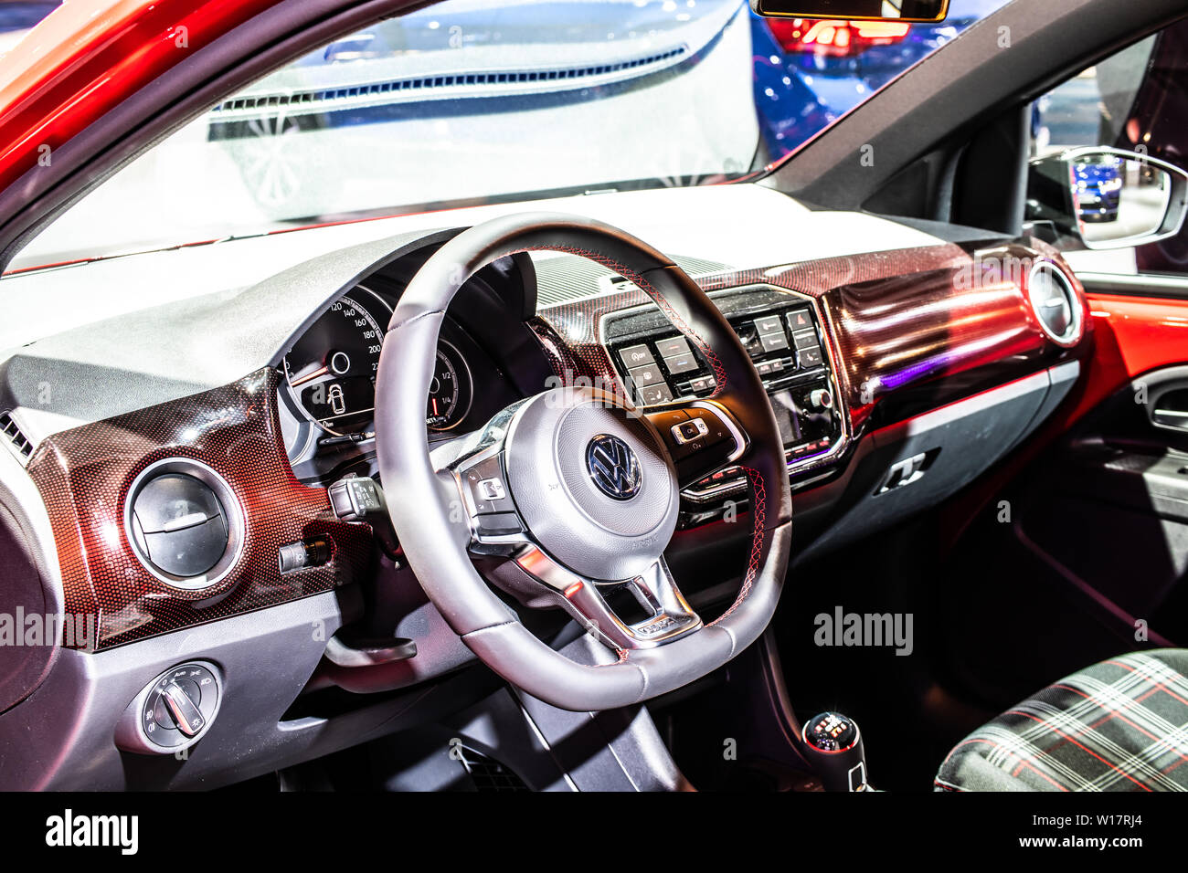 Brussels, Belgium, Jan 18, 2019: metallic red Volkswagen VW up! GTI at ...
