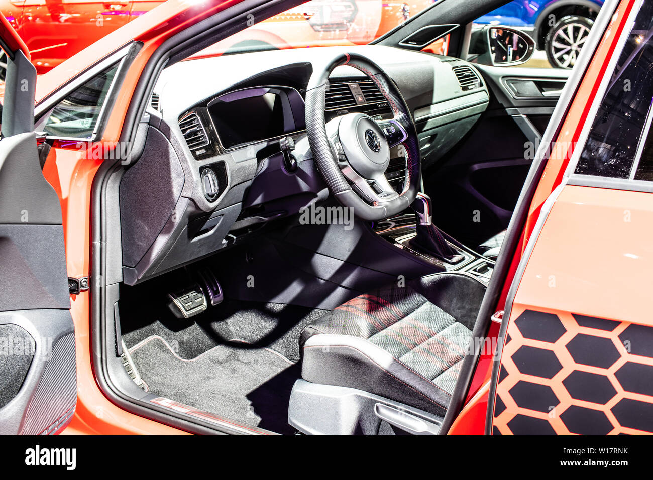 Brussels, Belgium, Jan 2019 red Volkswagen VW New Golf GTI TCR ...