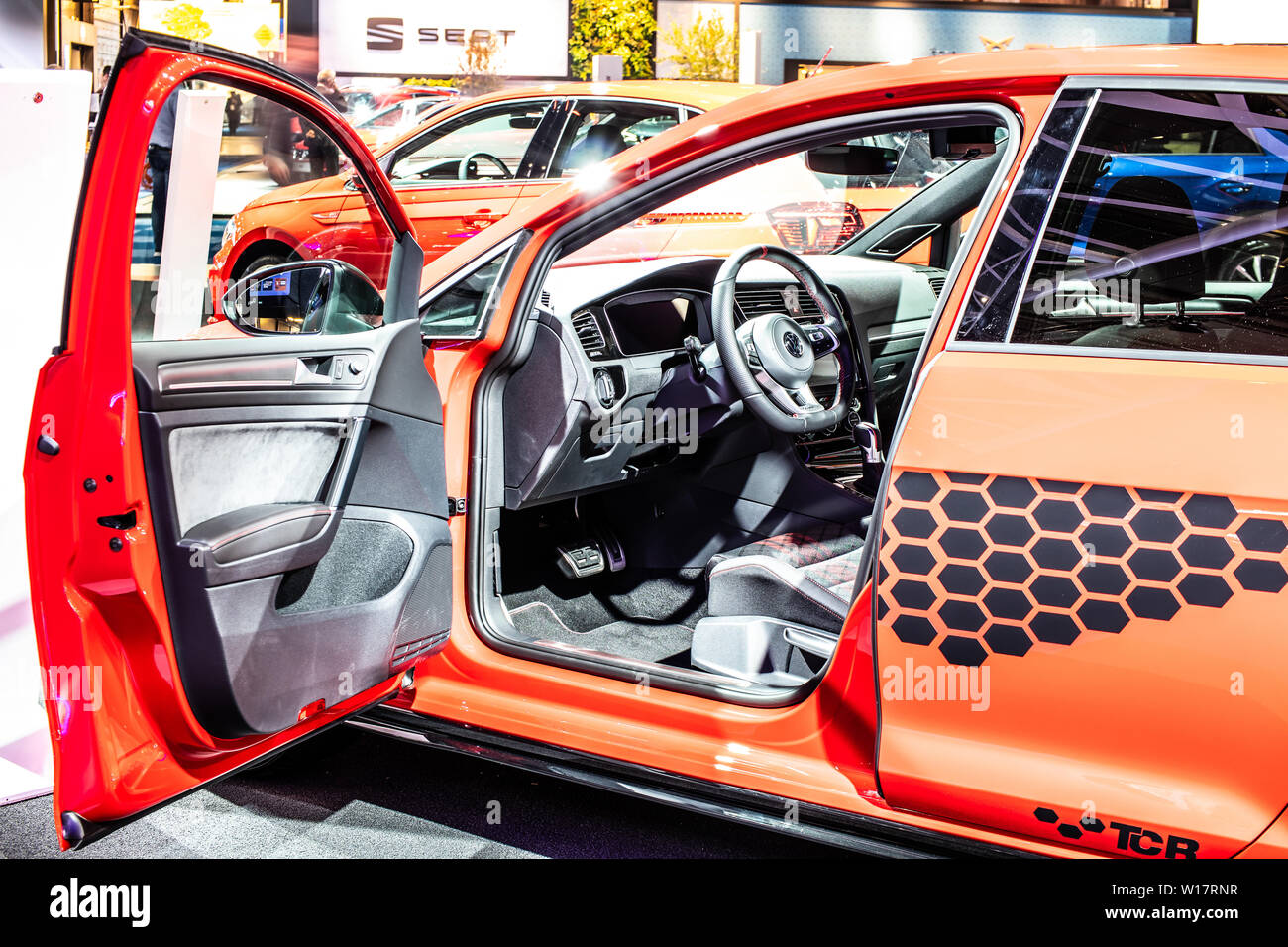 Brussels, Belgium, Jan 2019 red Volkswagen VW New Golf GTI TCR ...