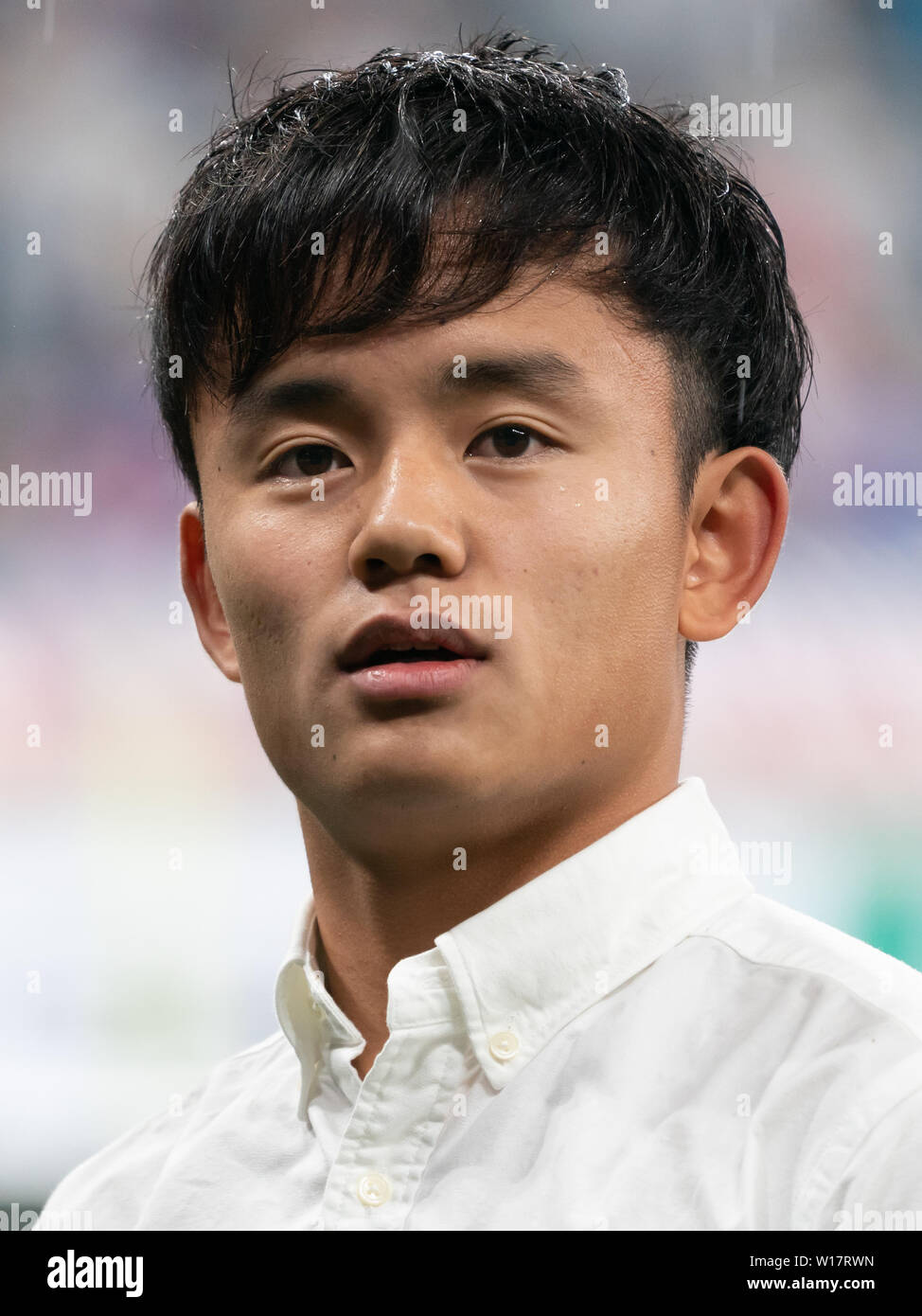 Former FC Tokyo player Takefusa Kubo attends a farewell ceremony after ...