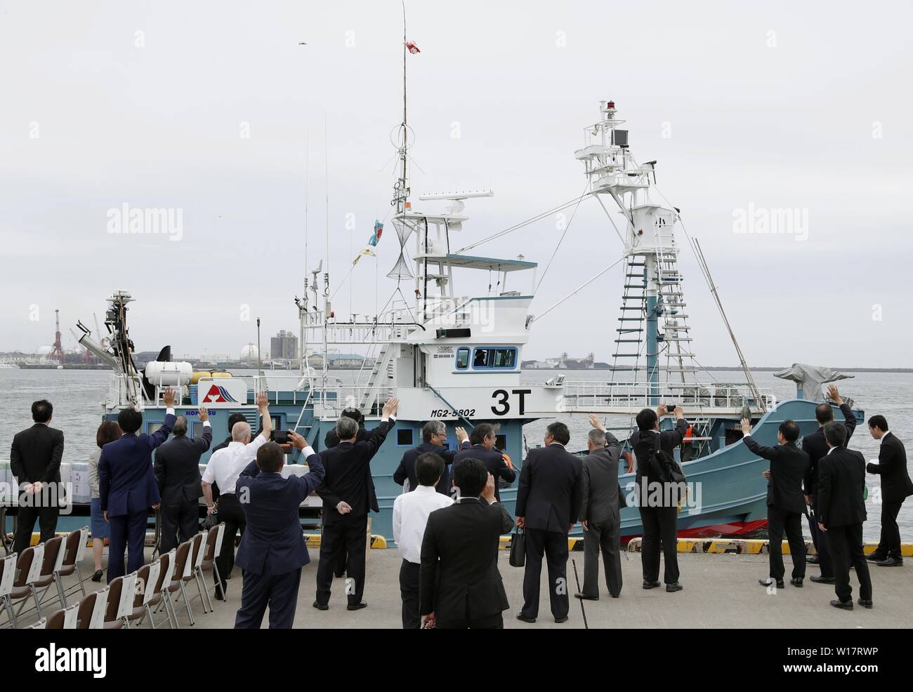 Japan. 1st July, 2019. A ship departs from Kushiro port in Hokkaido on ...
