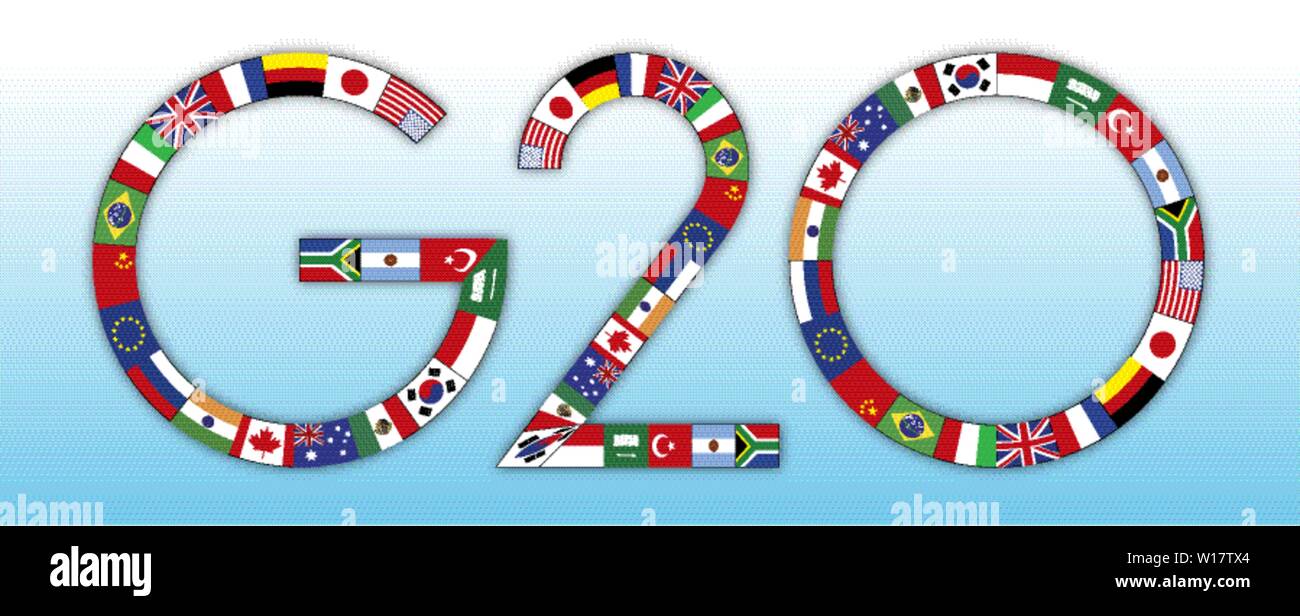 G20 global summit of industrialized countries, flags of the all ...