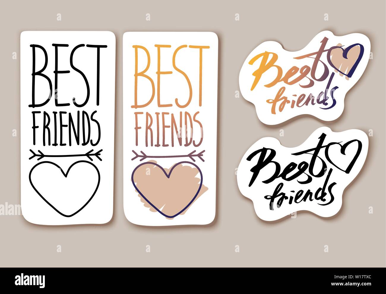 Hand drawn sticker phrase and heart on a white background. Best friends ...