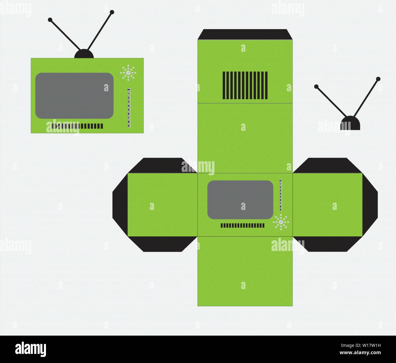 Mock up vintage television print on paper cut and glue Stock Vector ...