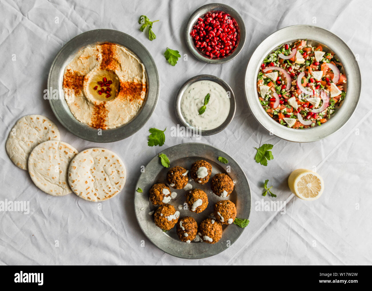 Selection of traditional Arab and Jewish healthy food, vegan and ...