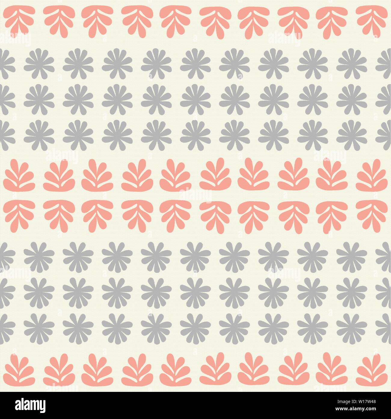 Seamless repeat pattern of stylized flowers and foliage in a geometric ...