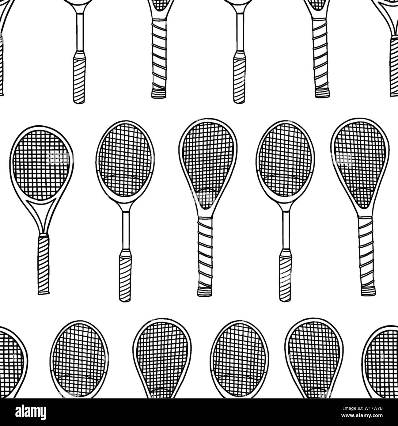 Tennis Racket Doodle Seamless Pattern Vector Illustration Background