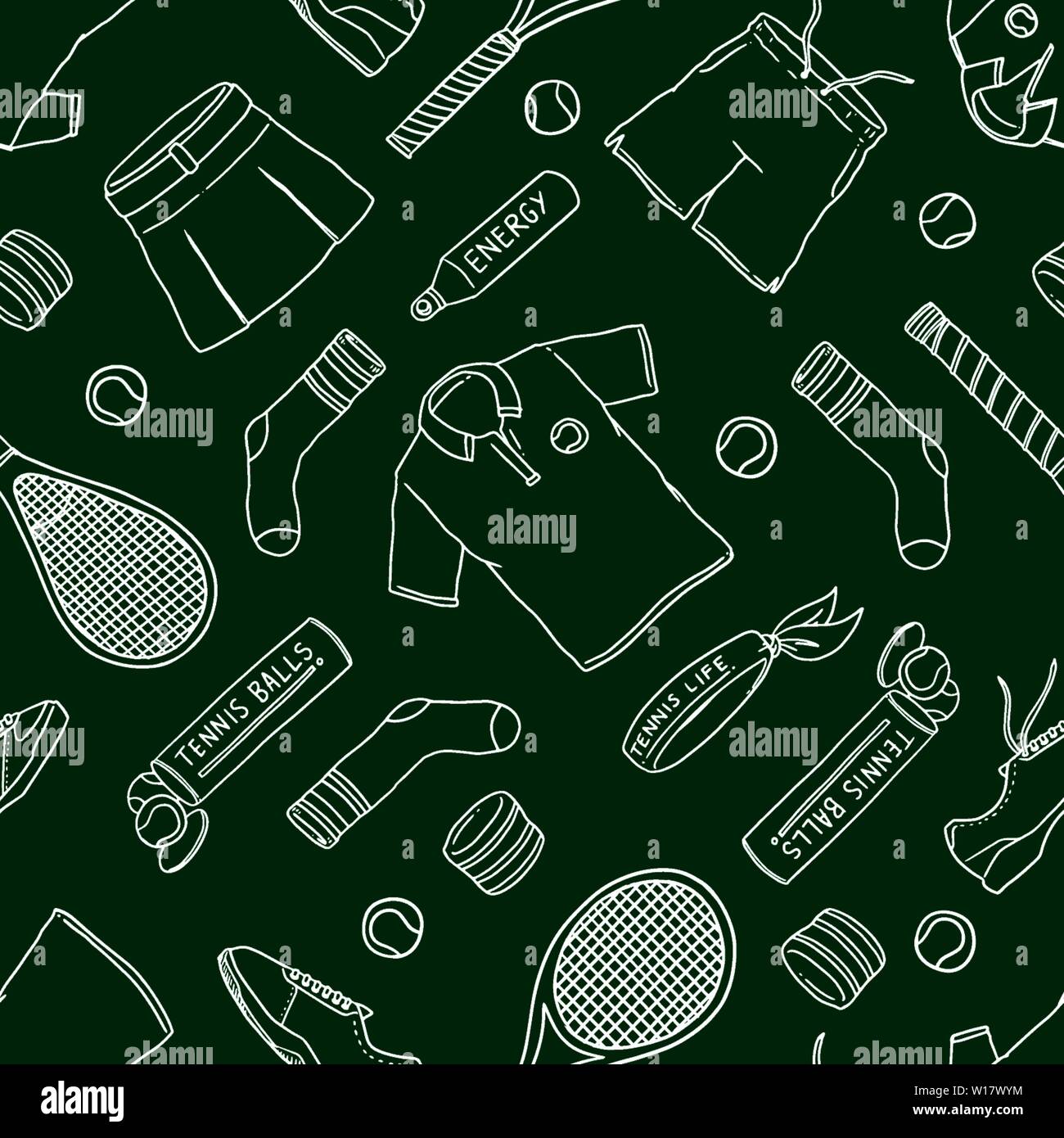 Tennis equipment doodle seamless pattern. Vector illustration ...