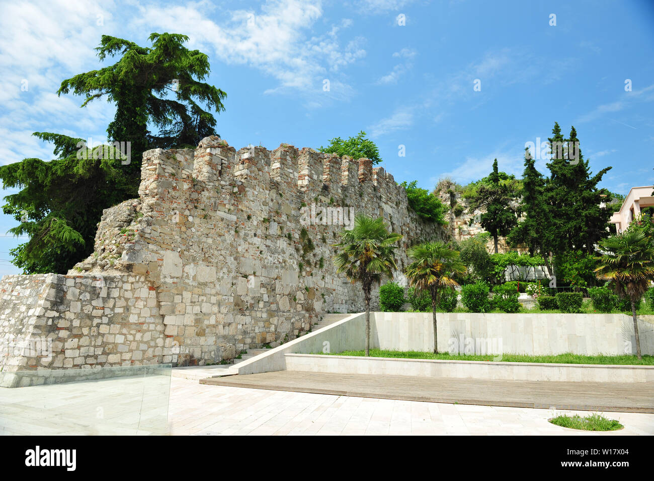 Historic brick wall in Durres, Albania. Medieval ruins. Horizontal ...