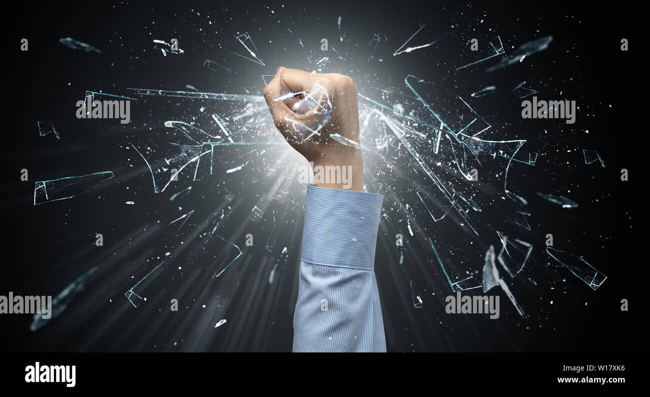 Big hand hits intense and breaks glasses Stock Photo - Alamy