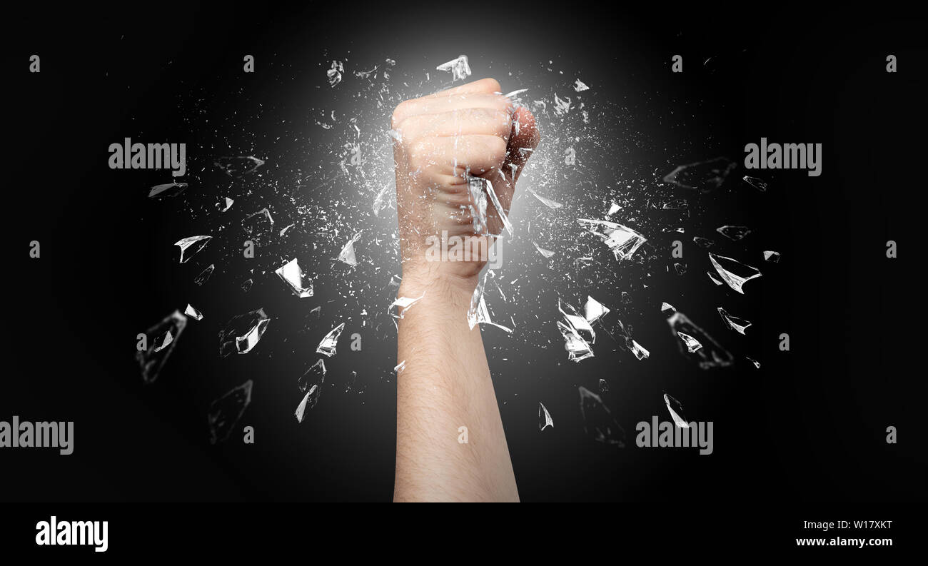 Big hand hits intense and breaks glasses Stock Photo - Alamy