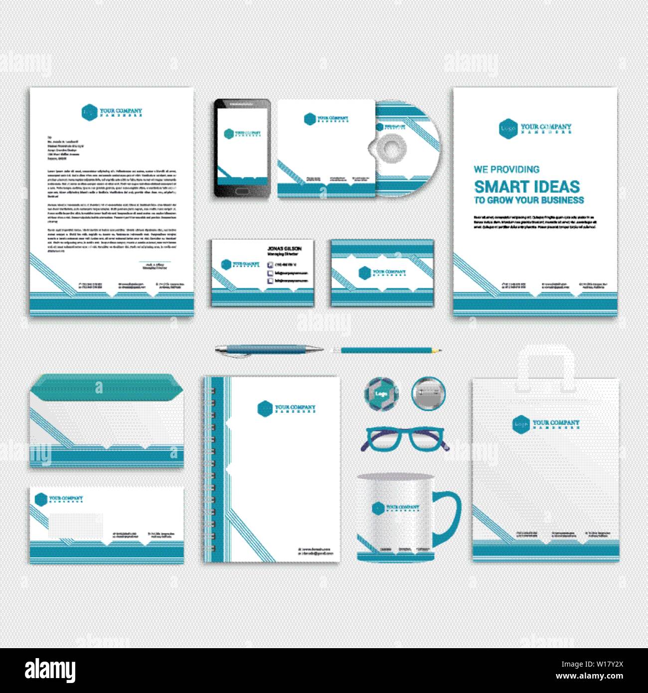 Corporate identity design with line elements. Business stationery ...