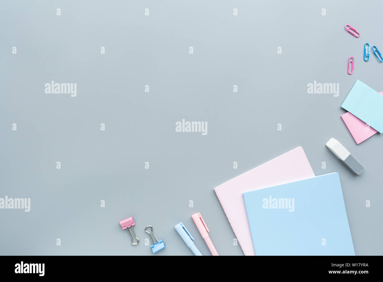 Orange back to school flat lay with bright stationery. School supplies ...