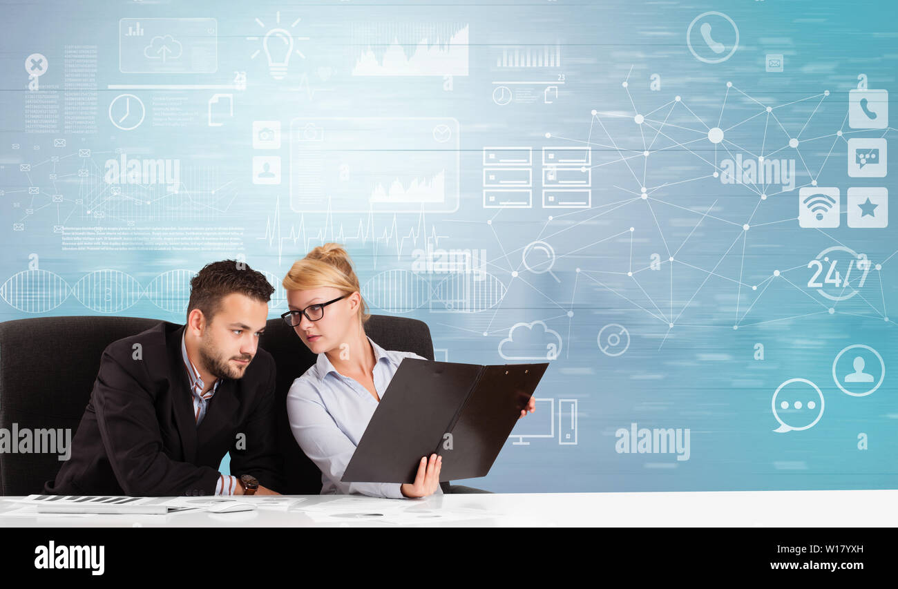 Business person at front desk with workflow concept Stock Photo - Alamy