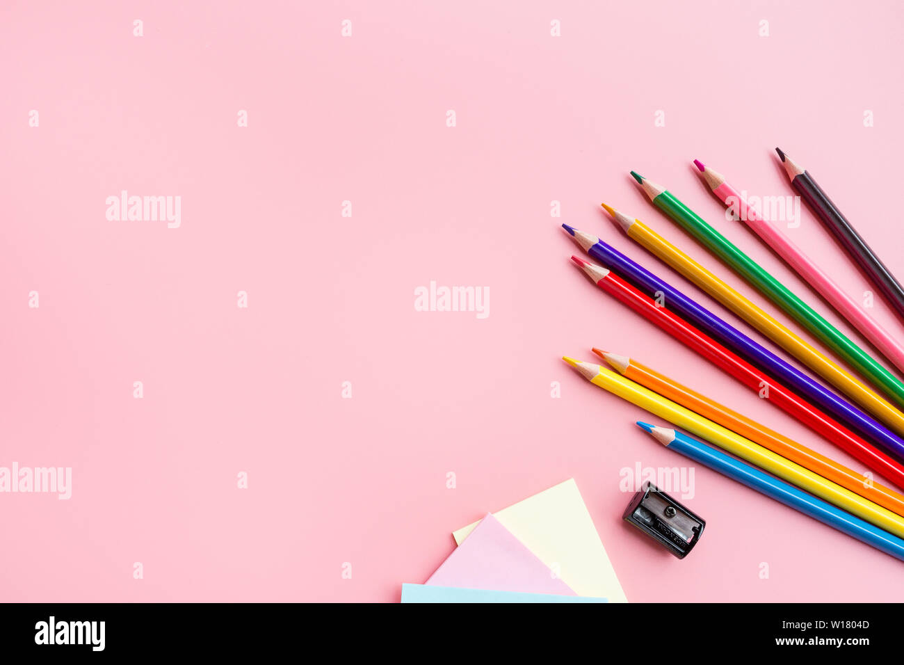 Orange back to school flat lay with bright stationery. School supplies ...
