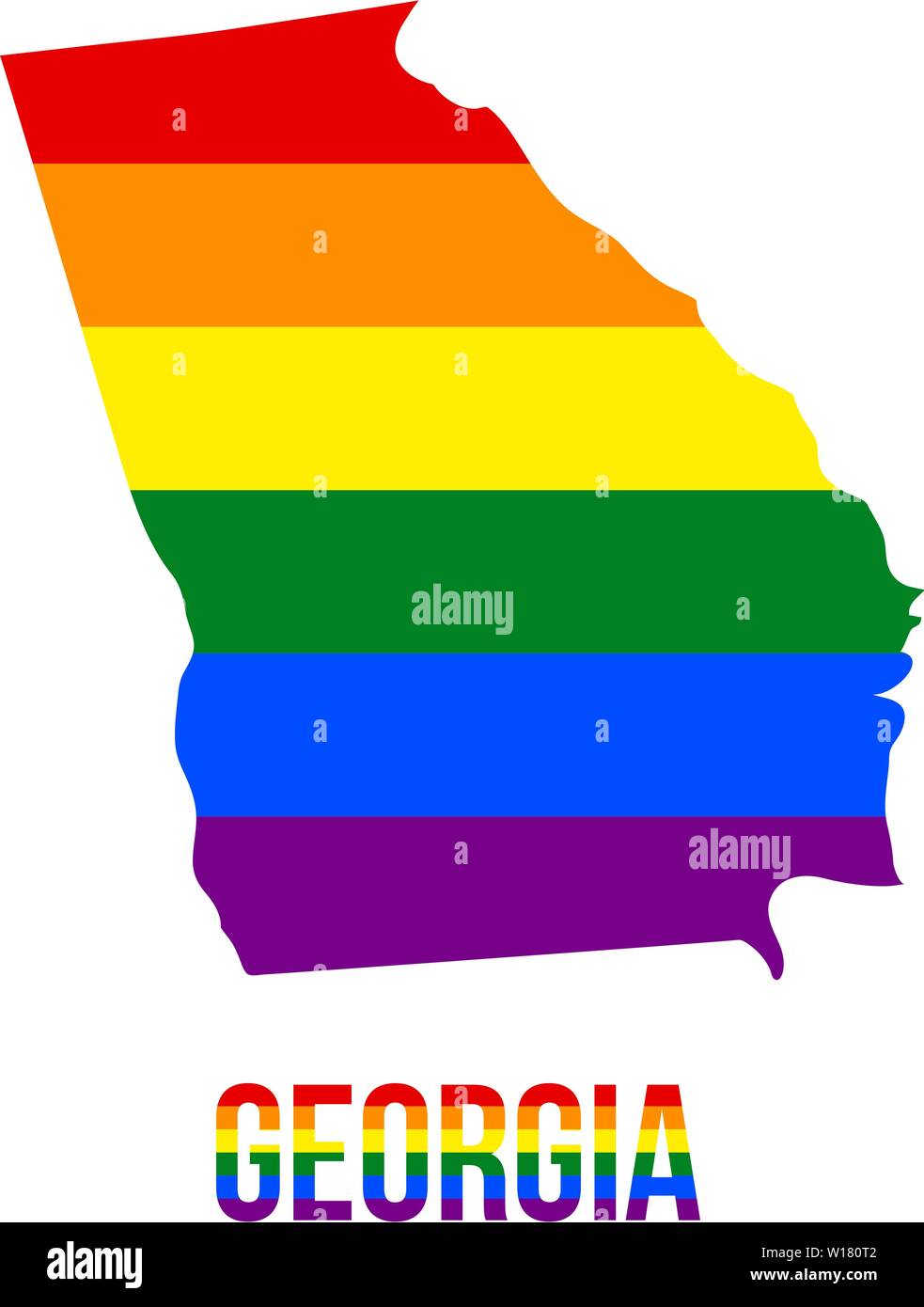 Georgia State Map in LGBT Rainbow Flag Comprised Six Stripes With ...