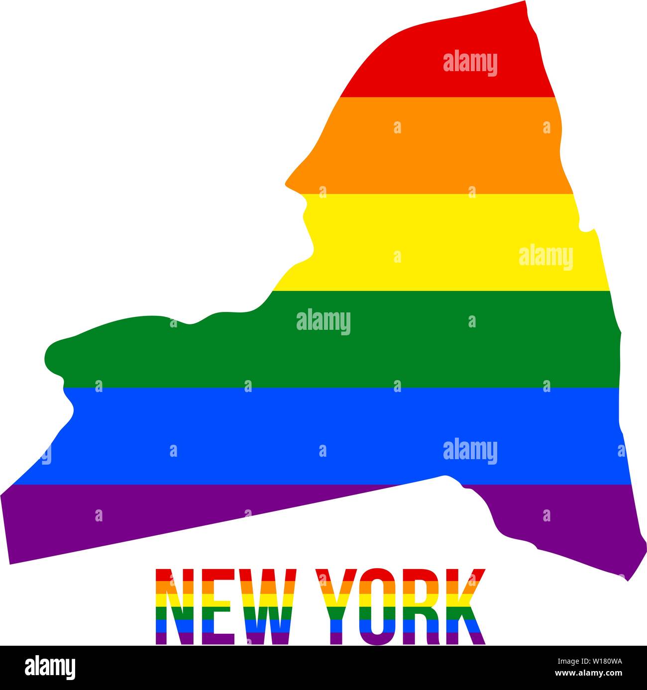 New York State Map in LGBT Rainbow Flag Comprised Six Stripes With New York LGBT Text. The Flag ...