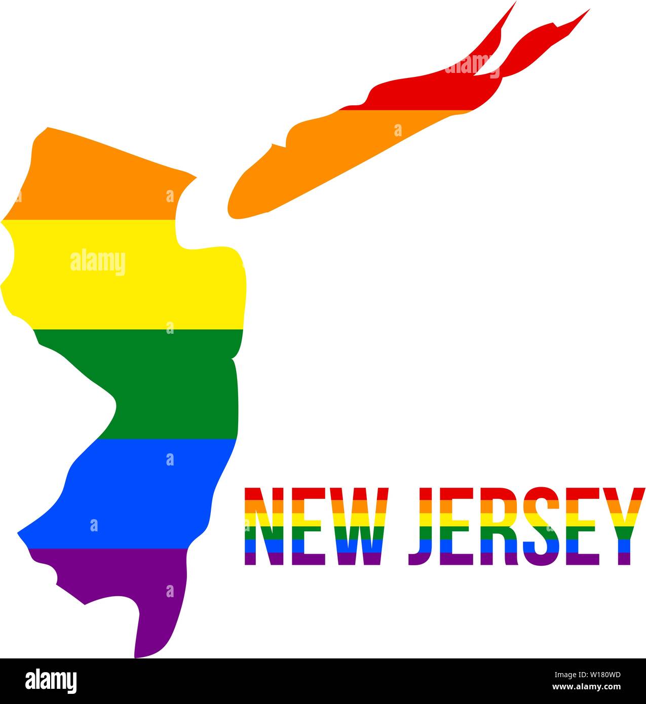 New Jersey State Map in LGBT Rainbow Flag Comprised Six Stripes With ...