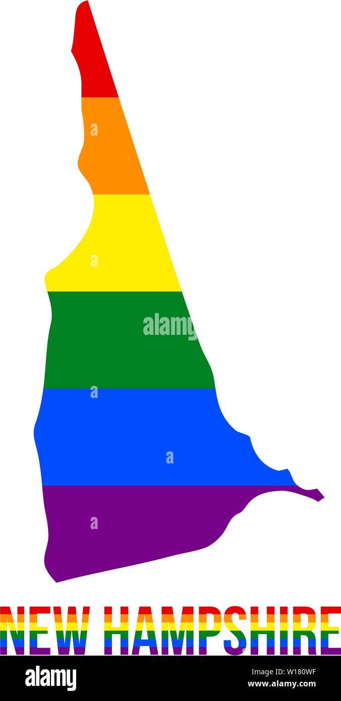 New Hampshire State Map in LGBT Rainbow Flag Comprised Six Stripes With ...