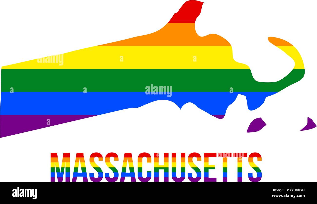 Massachusetts State Map in LGBT Rainbow Flag Comprised Six Stripes With ...