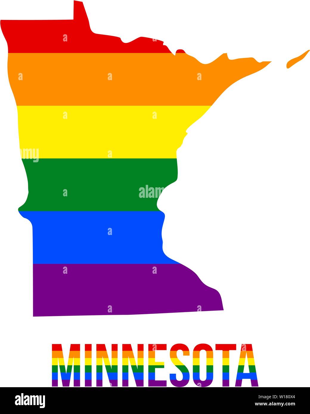 Minnesota State Map in LGBT Rainbow Flag Comprised Six Stripes With ...