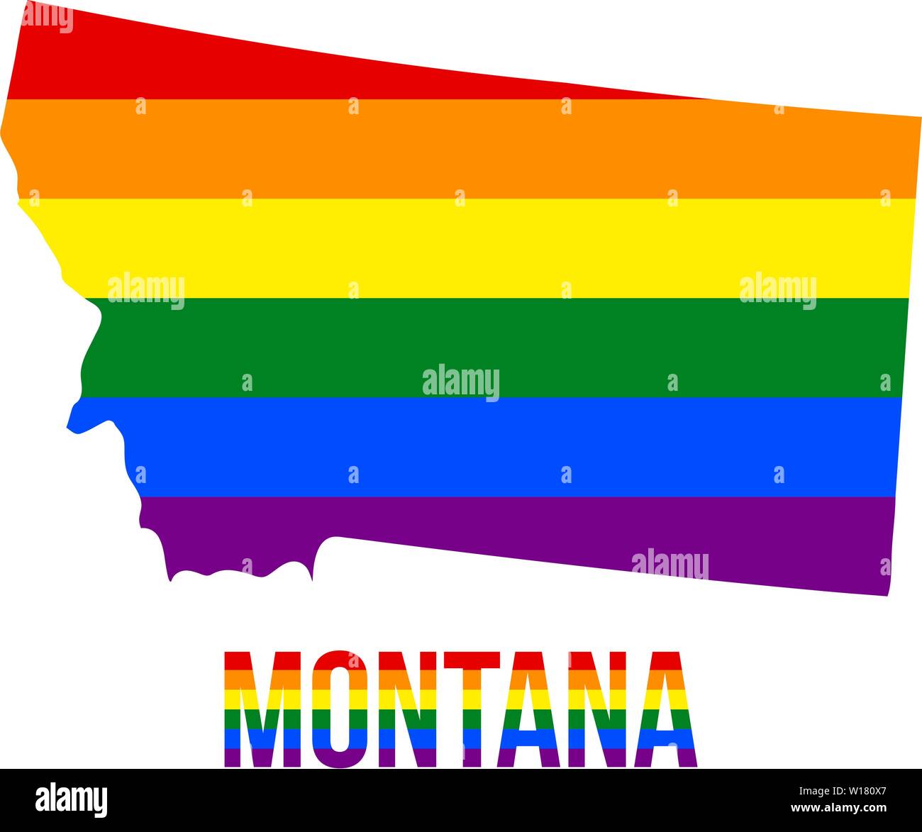 Montana State Map in LGBT Rainbow Flag Comprised Six Stripes With Montana LGBT Text. The Flag ...