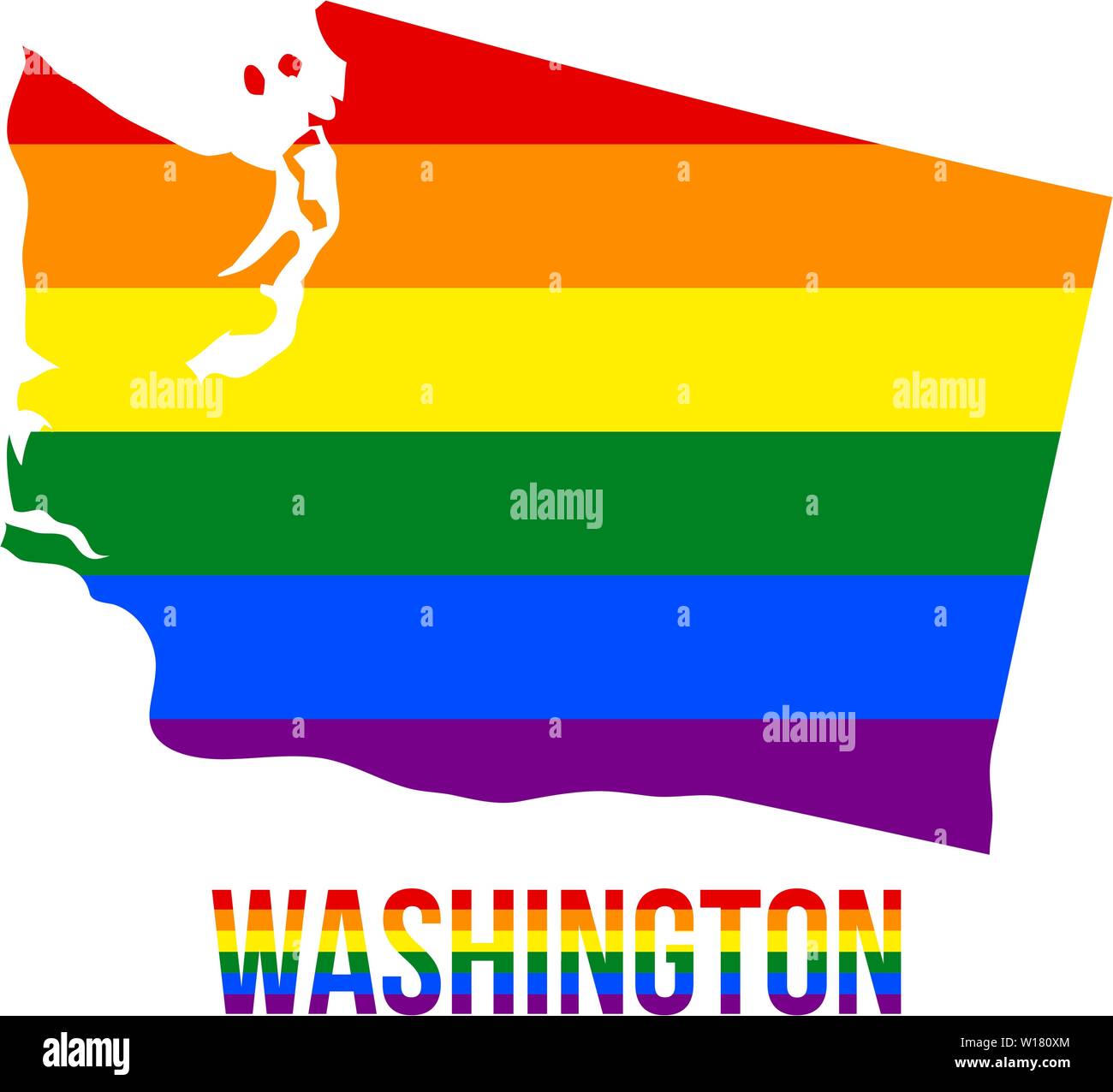 Washington State Map in LGBT Rainbow Flag Comprised Six Stripes With Washington LGBT Text. The ...