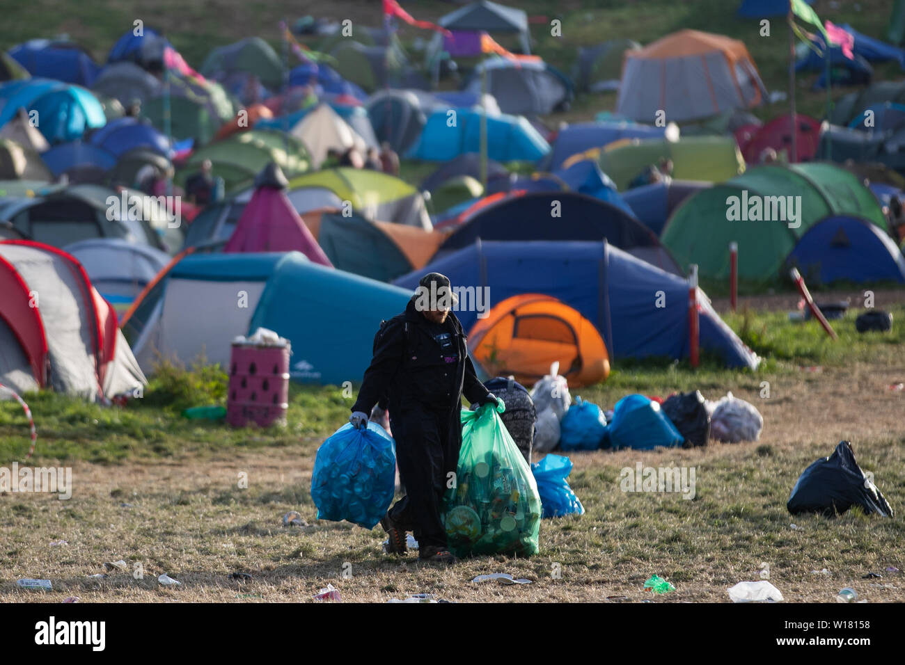 Clean up begins at the Glastonbury Festival at Worthy Farm in Somerset ...