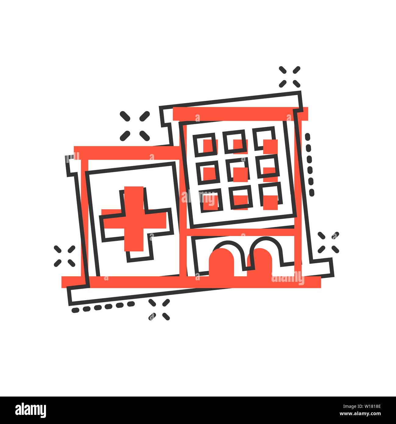 Hospital building icon in comic style. Infirmary vector cartoon ...