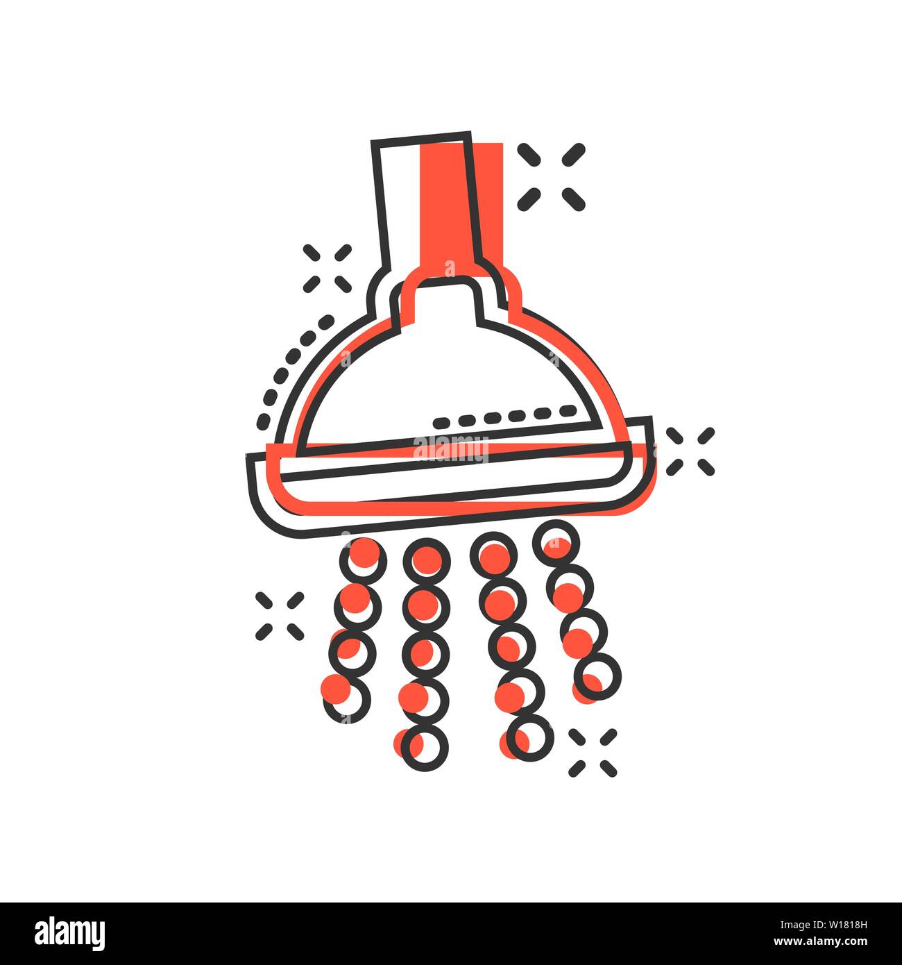 Shower sign icon in comic style. Bathroom water device vector cartoon ...