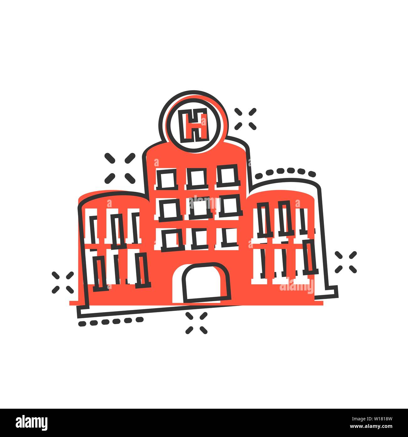 Hospital building icon in comic style. Infirmary vector cartoon ...