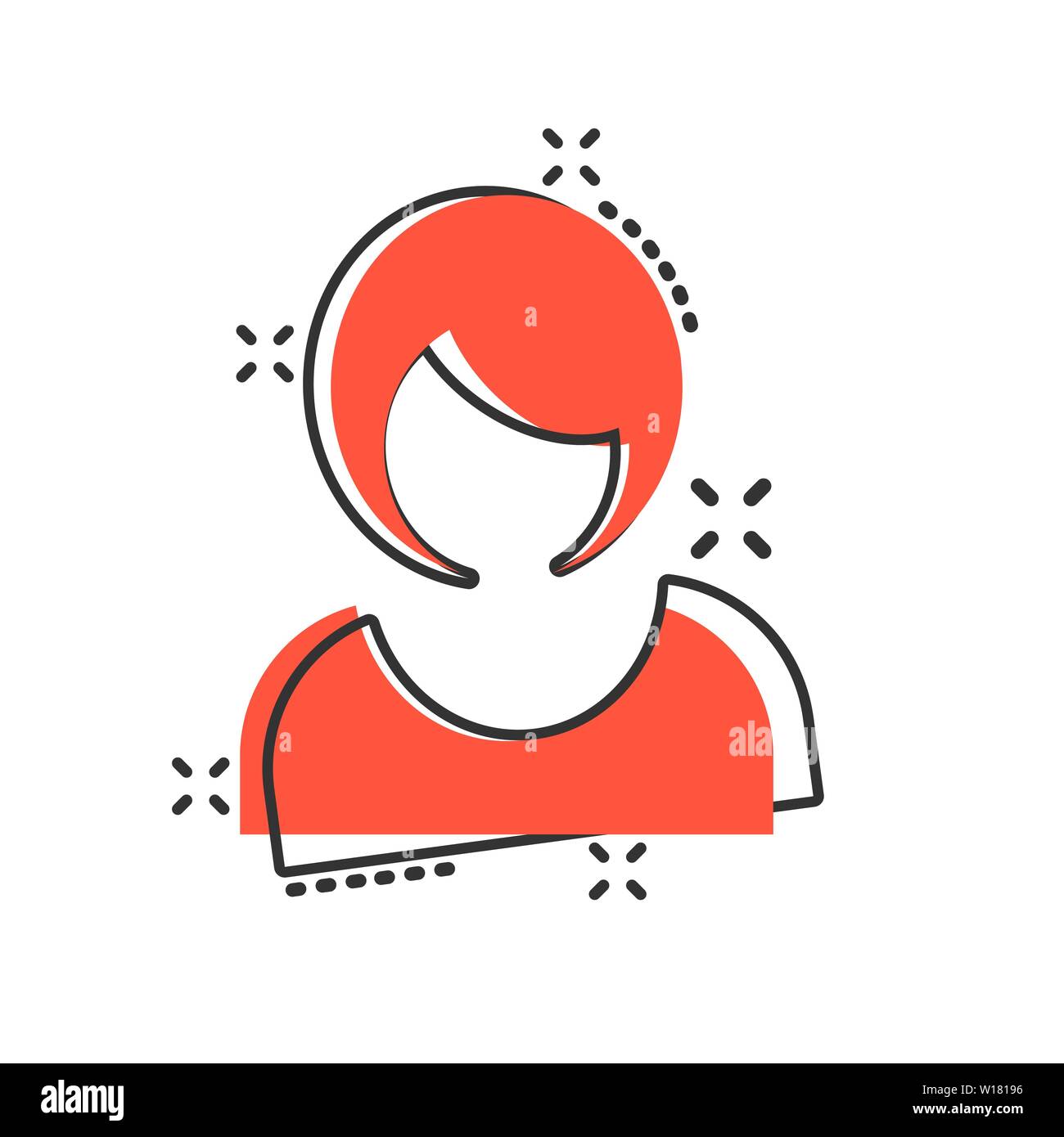 Woman sign icon in comic style. Female avatar vector cartoon ...