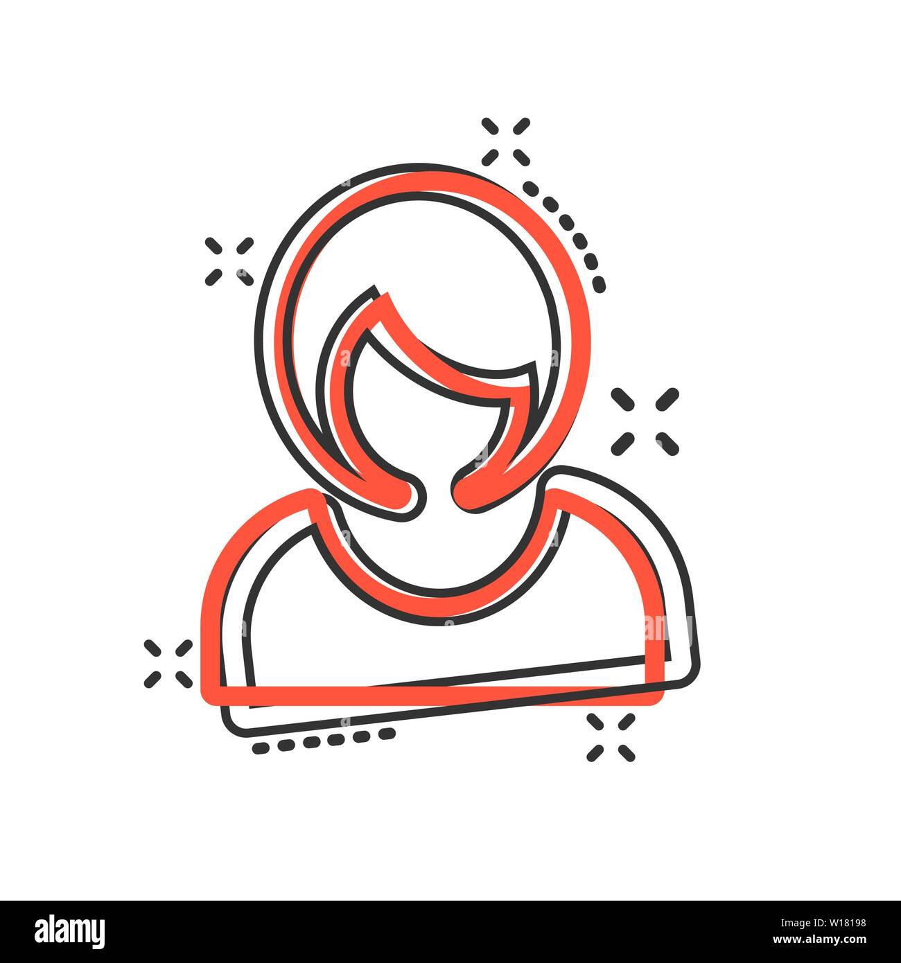 Woman sign icon in comic style. Female avatar vector cartoon ...
