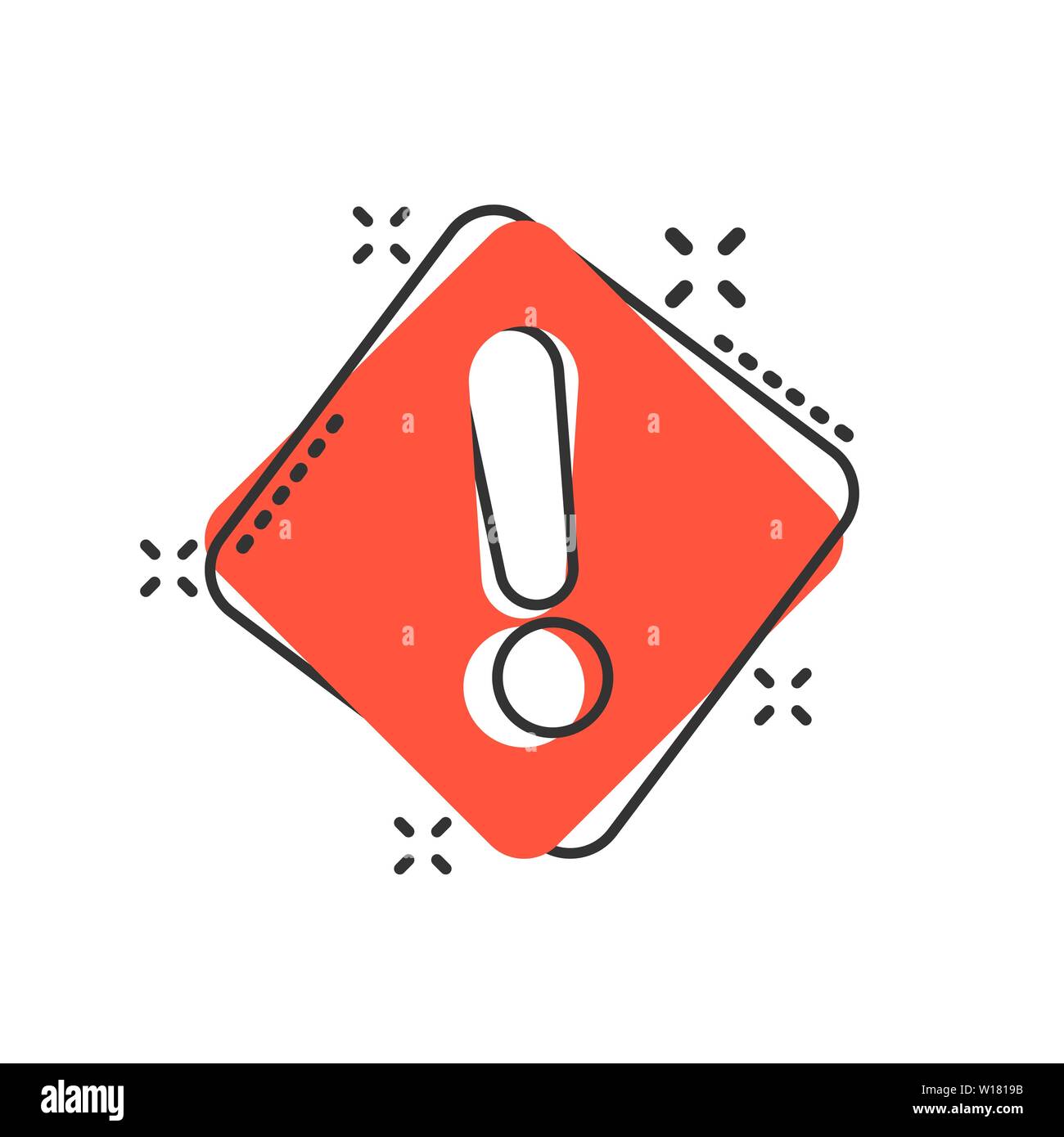 Exclamation mark icon in comic style. Danger alarm vector cartoon ...