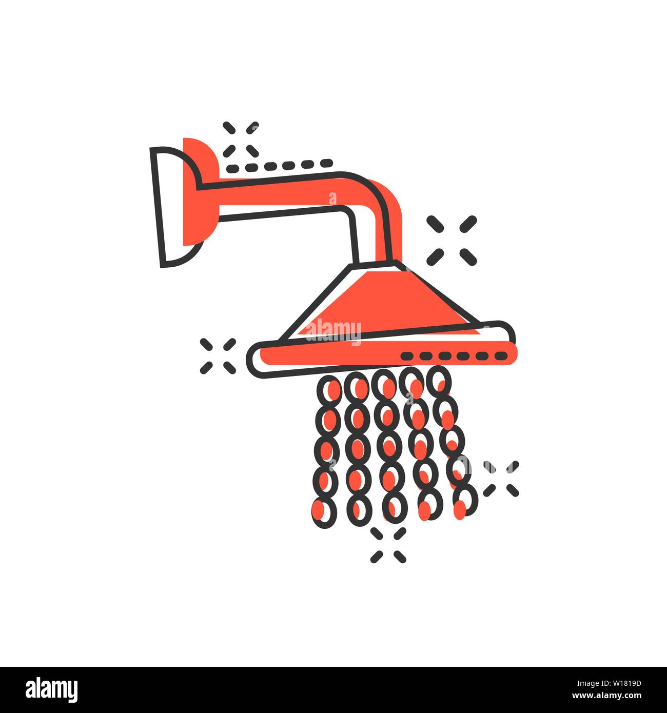 Shower sign icon in comic style. Bathroom water device vector cartoon ...