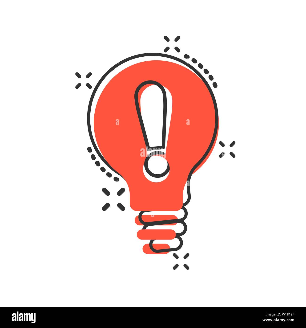 Problem solution icon in comic style. Light bulb idea vector cartoon ...