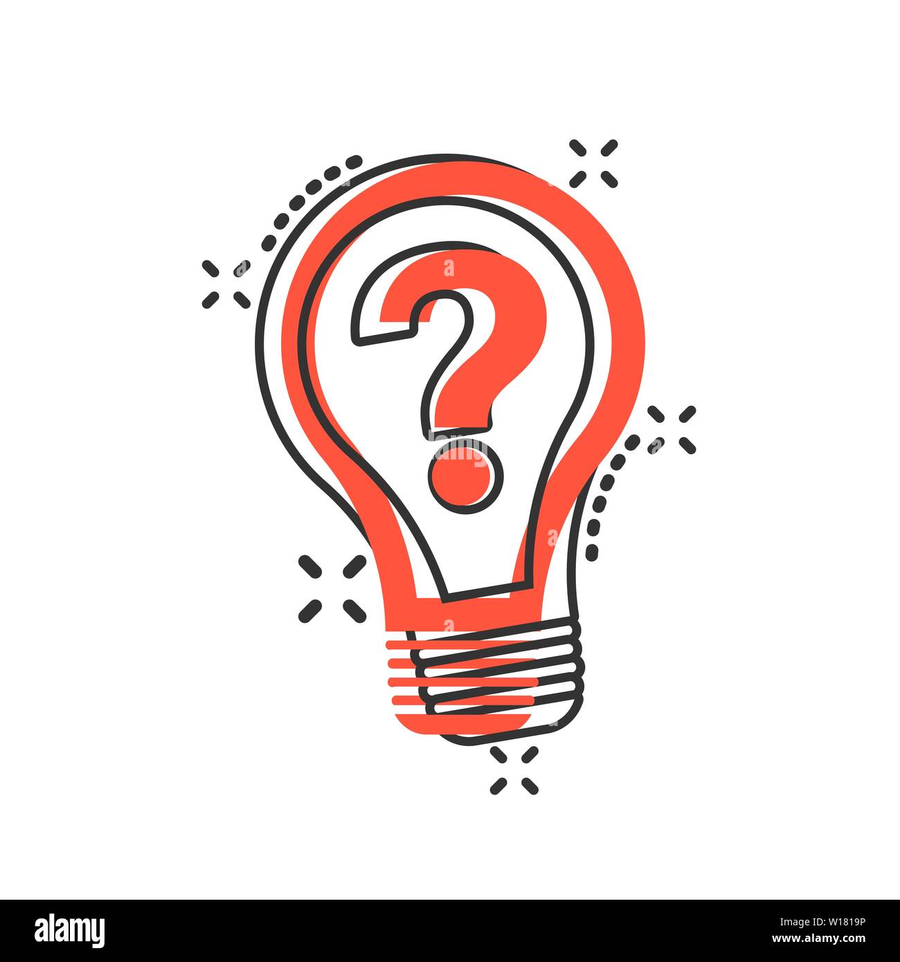 Problem solution icon in comic style. Light bulb idea vector cartoon ...