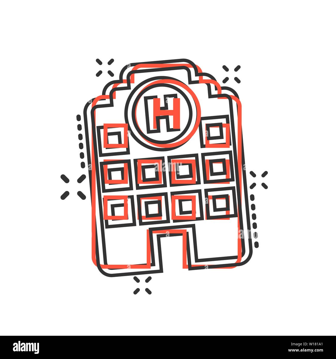 Hospital building icon in comic style. Infirmary vector cartoon ...