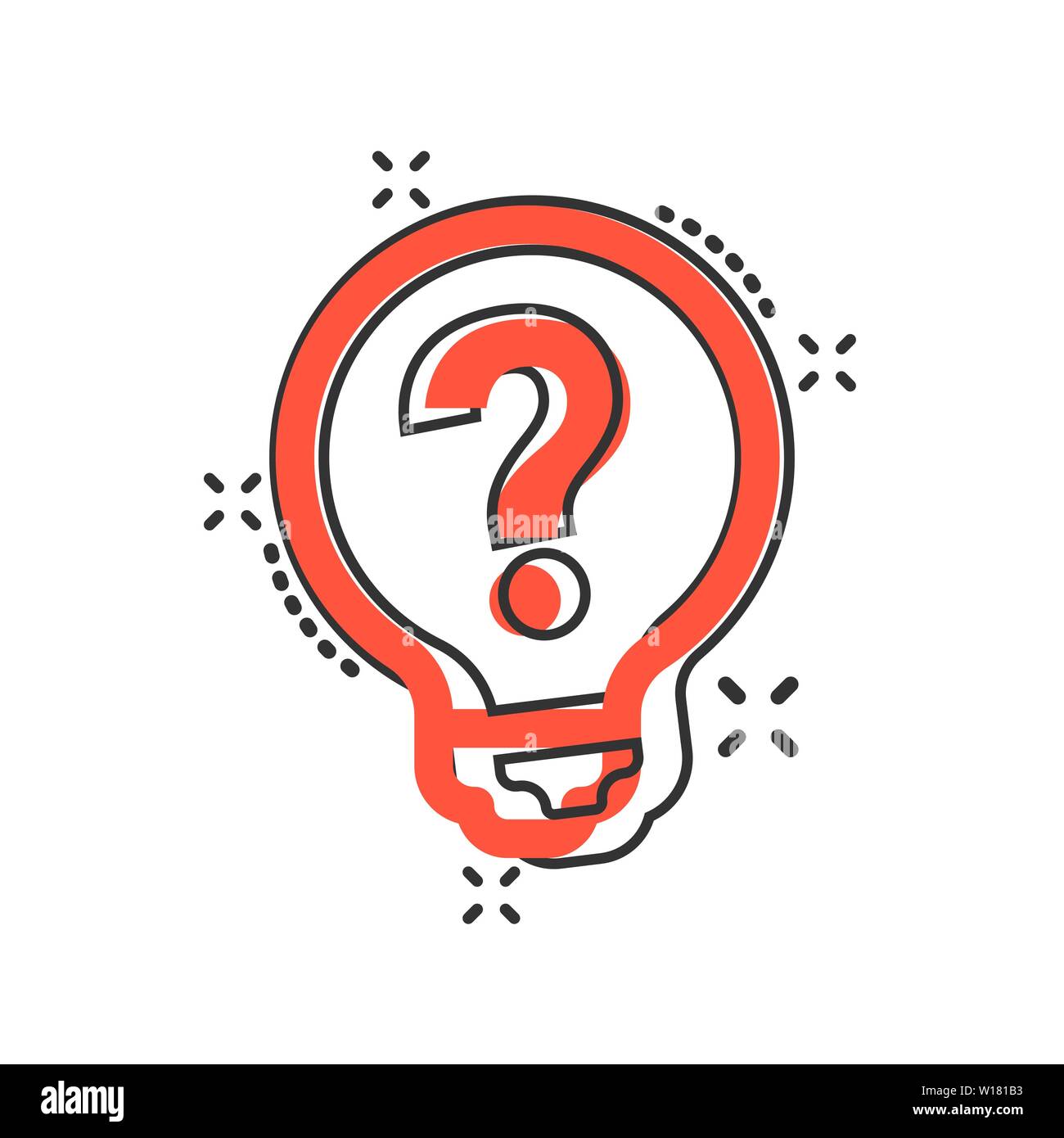 Problem solution icon in comic style. Light bulb idea vector cartoon ...