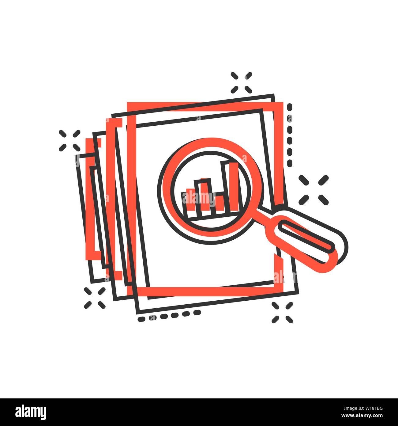 Audit document icon in comic style. Result report vector cartoon illustration on white isolated ...