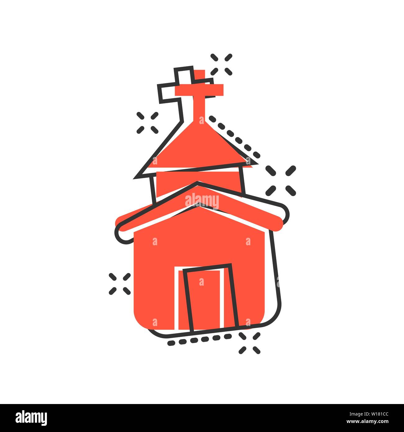 Church icon in comic style. Chapel vector cartoon illustration on white ...