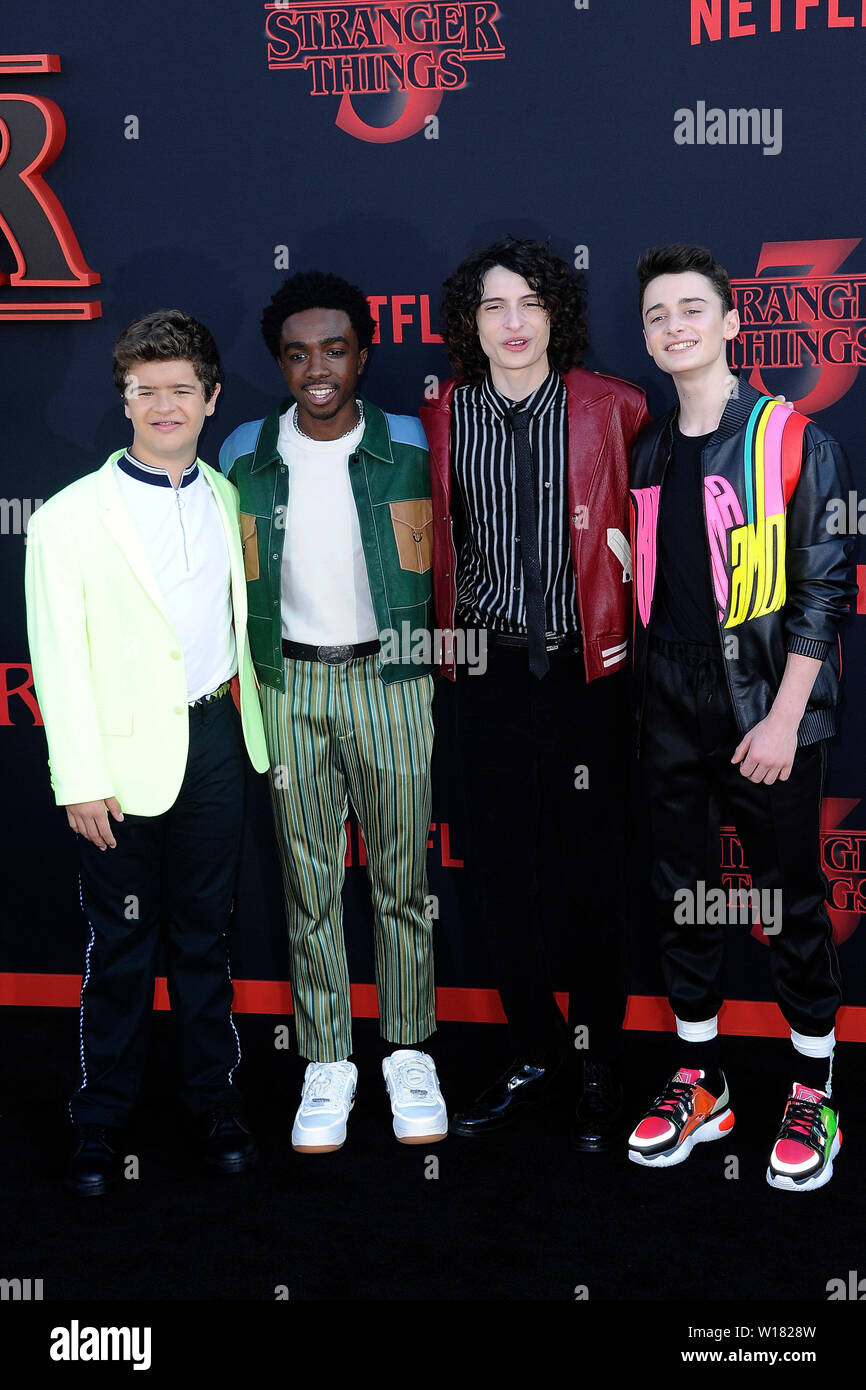 Gaten Matarazzo, Caleb McLaughlin, Finn Wolfhard and Noah Schnapp at the world premiere of ...
