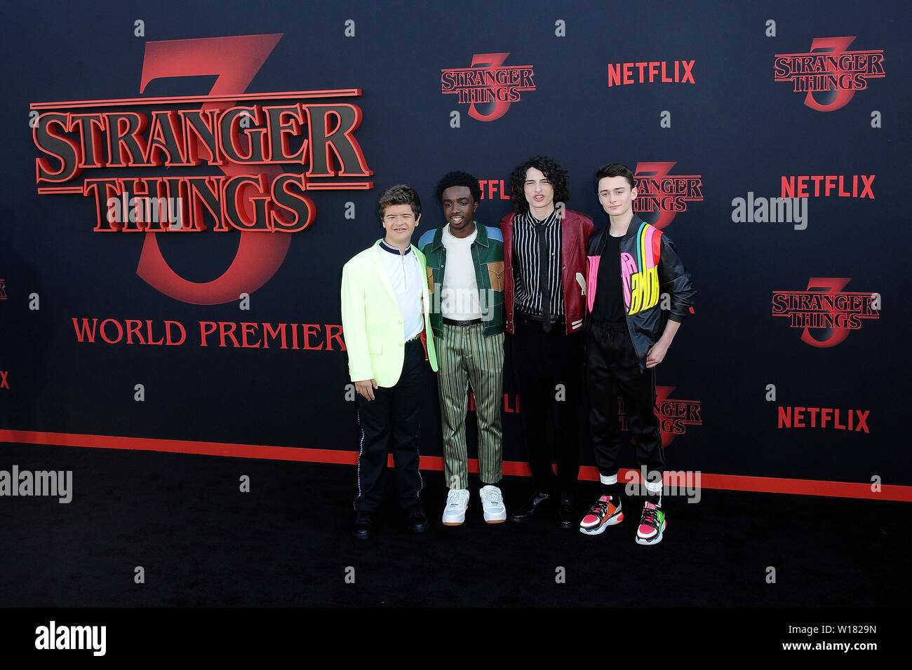 Gaten Matarazzo, Caleb McLaughlin, Finn Wolfhard and Noah Schnapp at the world premiere of ...