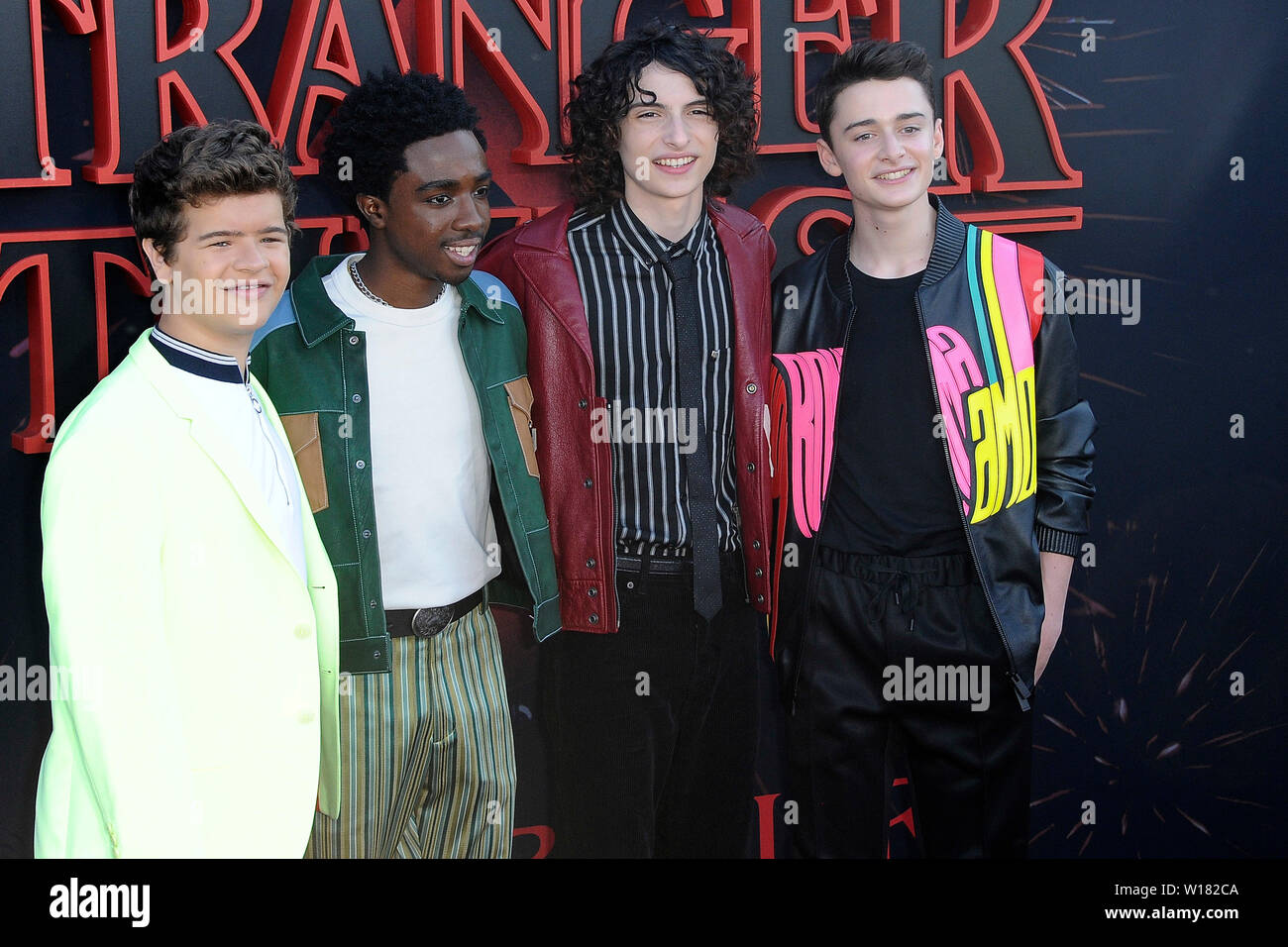 Gaten Matarazzo, Caleb McLaughlin, Finn Wolfhard and Noah Schnapp at the world premiere of ...