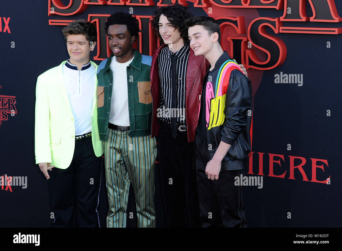 Gaten Matarazzo, Caleb McLaughlin, Finn Wolfhard and Noah Schnapp at the world premiere of ...