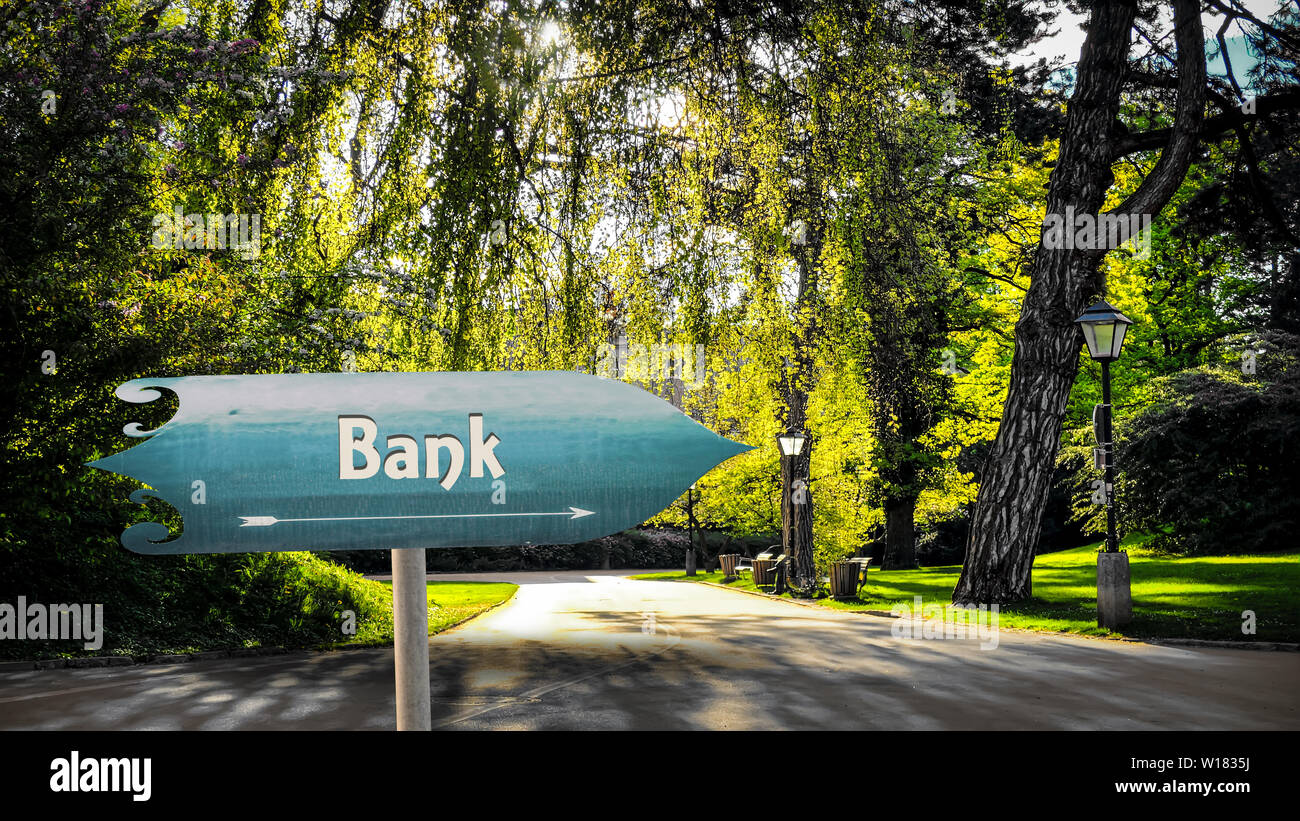 Street Sign the Direction Way to Bank Stock Photo - Alamy